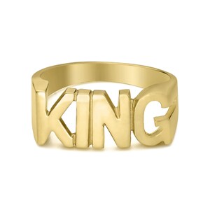 10k Solid Gold Classic Word KING Ring for Men Unique Bold King Ring ...