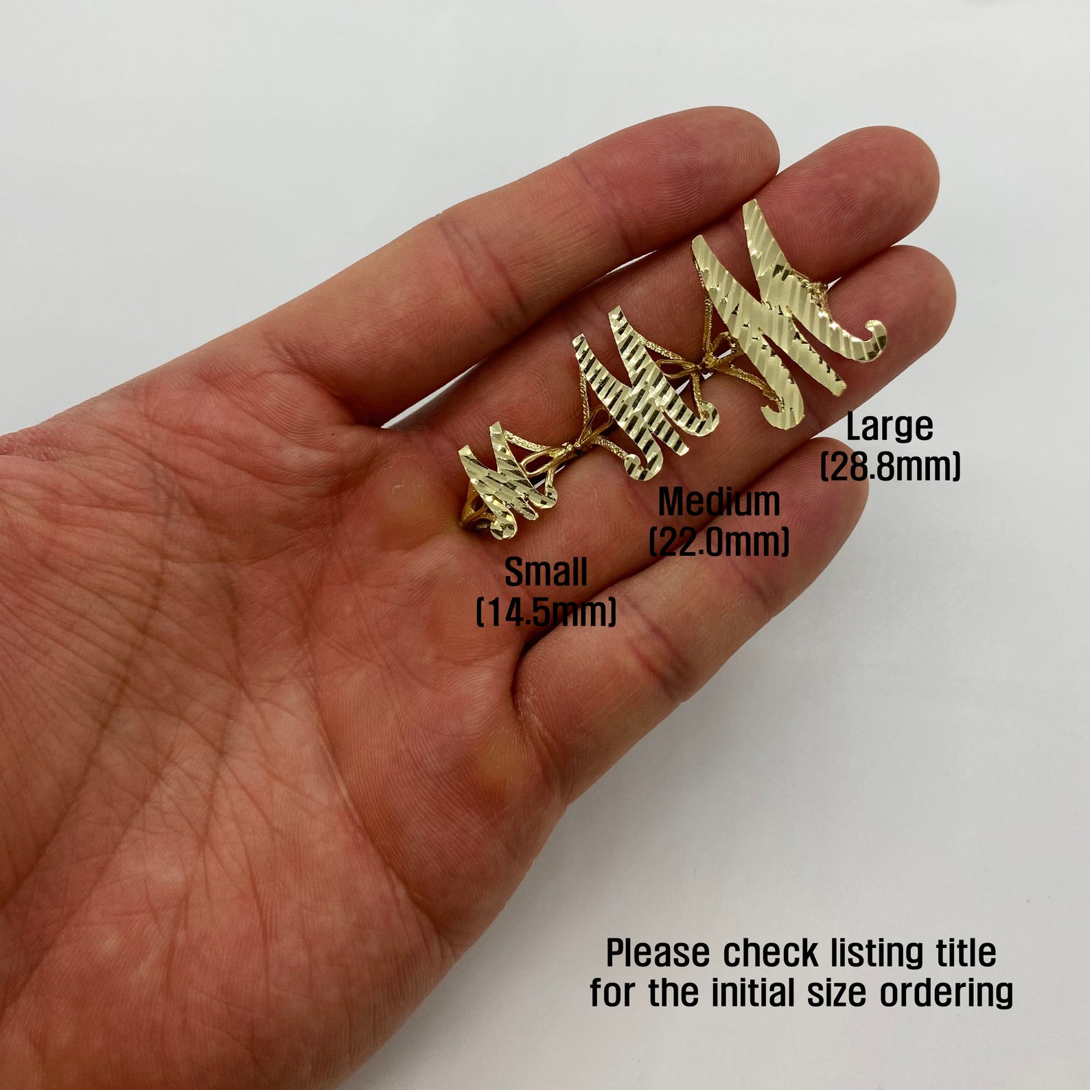 10k Solid Gold Cursive Initial Letter Alphabet Diamond Cut Monogram ...