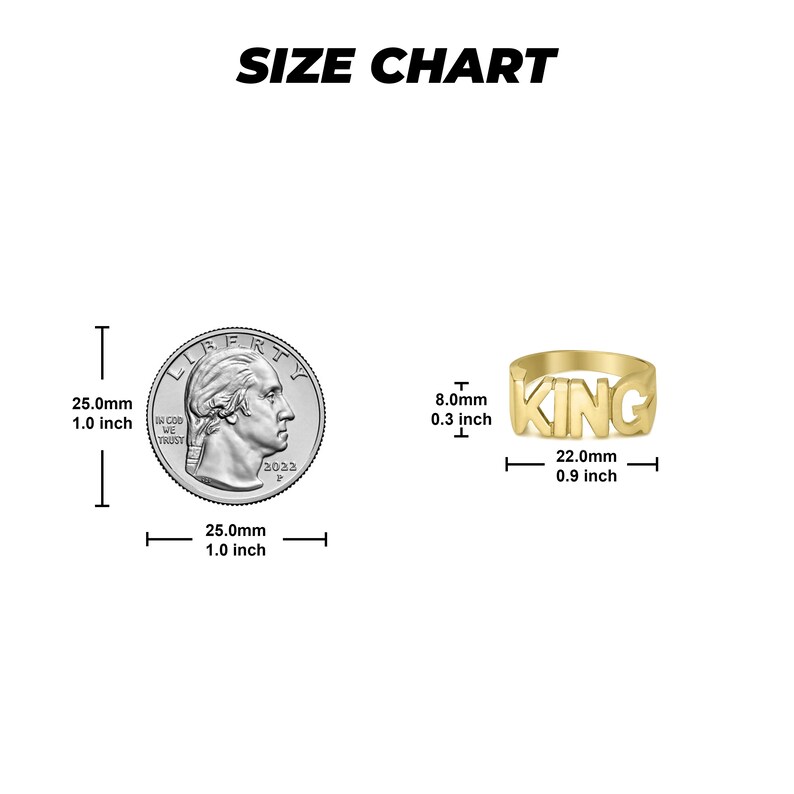 10k Solid Gold Classic Word KING Ring for Men Unique Bold King Ring ...