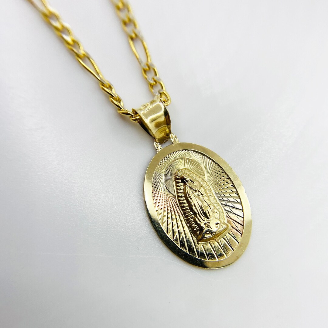 14k Solid Gold Virgin Mary Virgen Maria Lady Guadalupe Oval Round ...