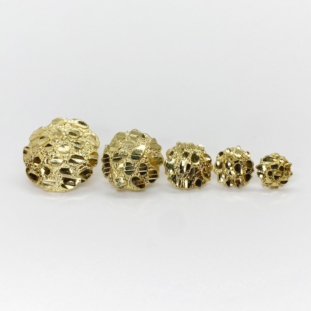 14k Solid Gold Nugget Round Circle Stud Earrings Push Back for Men ...