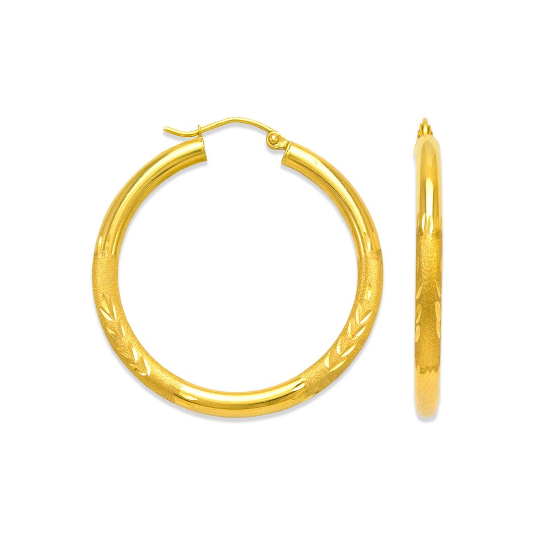 10k Gold Round Circle Hoop Earrings for Women, Simple Classic Plain ...