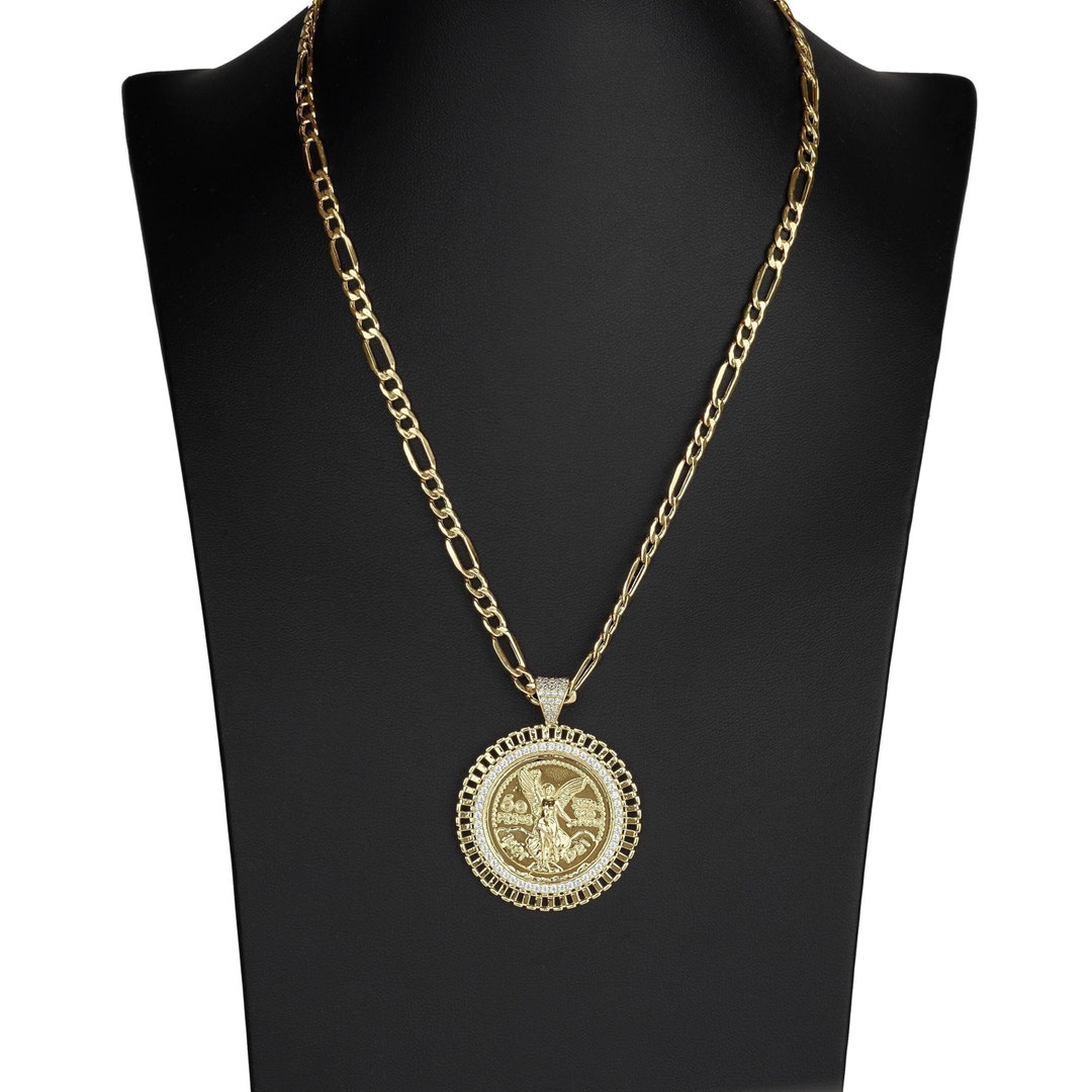 14k Solid Gold Centenario 50 Pesos Mexican Coin Rollie Style Round ...