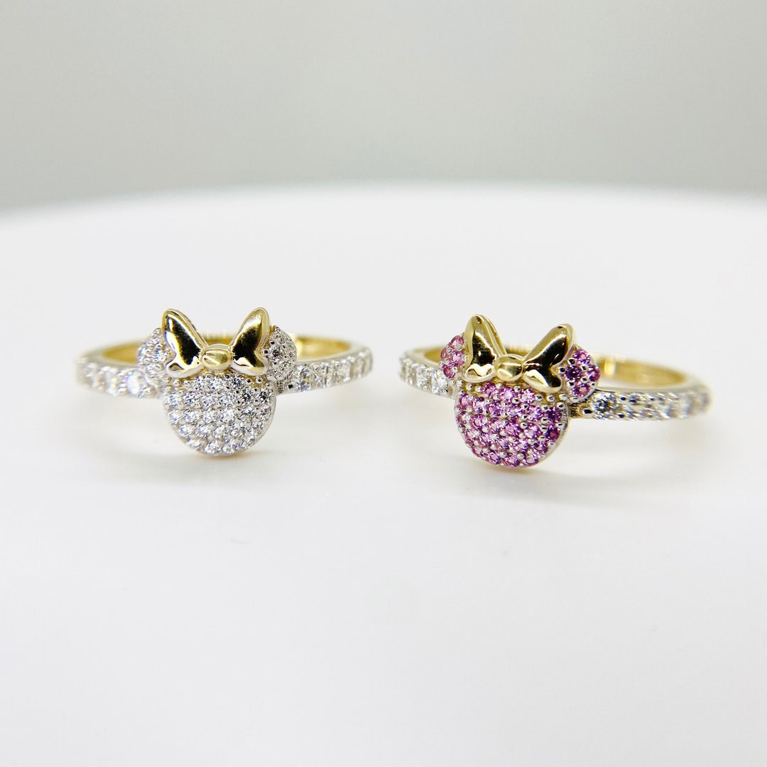 14k Solid Gold Mouse Bow Cute CZ Statement Ring for Women Girl - Etsy