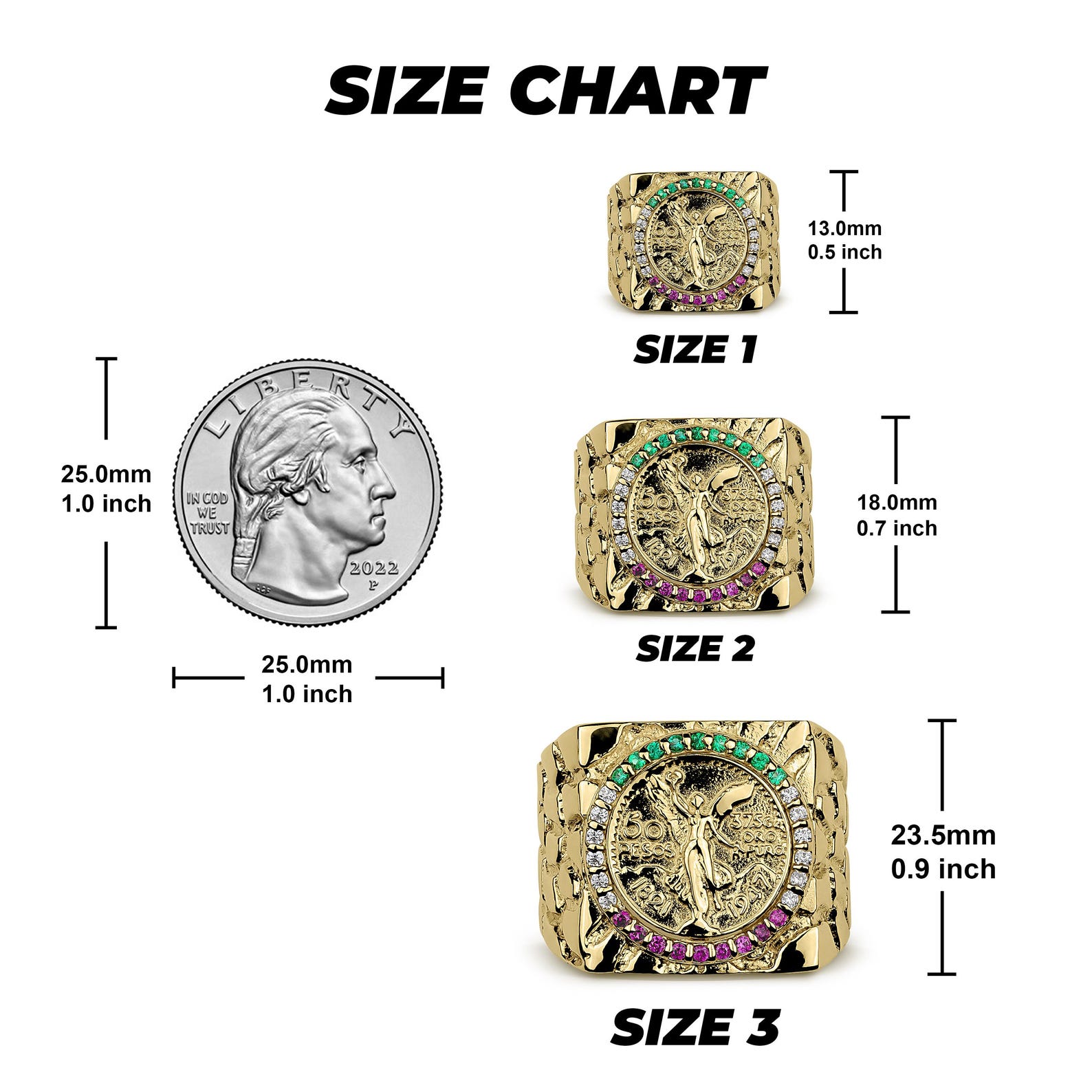 10k & 14k Solid Gold Centenario 50 Pesos Mexican Coin Square Nugget ...