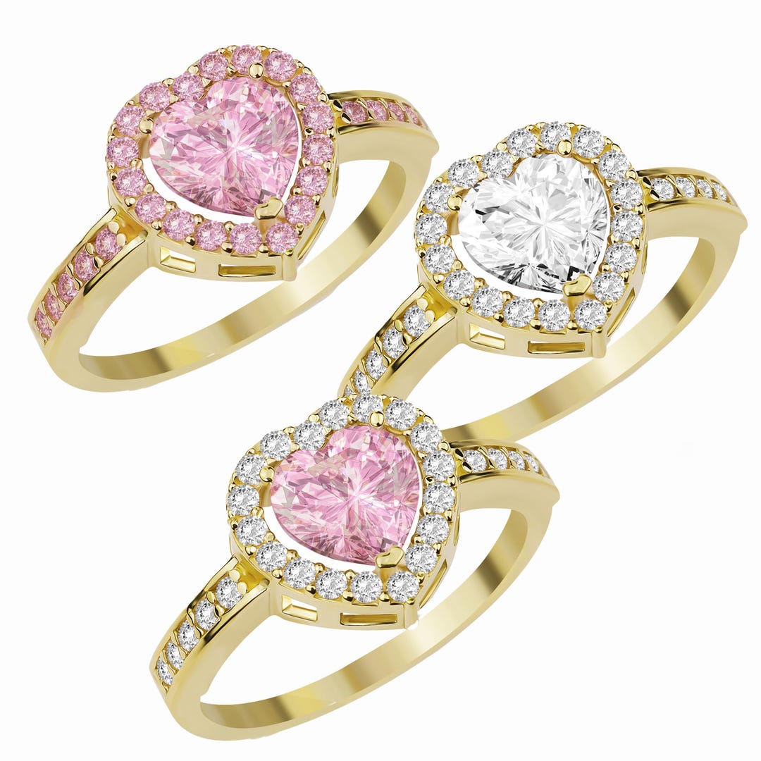 10k Gold Bling Heart Ring With Pink CZ Perfect Gift for Women & Girl ...