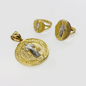 14k Solid Gold Saint Benedict Sentia MVNIAMVR Round Circle Oval Two ...