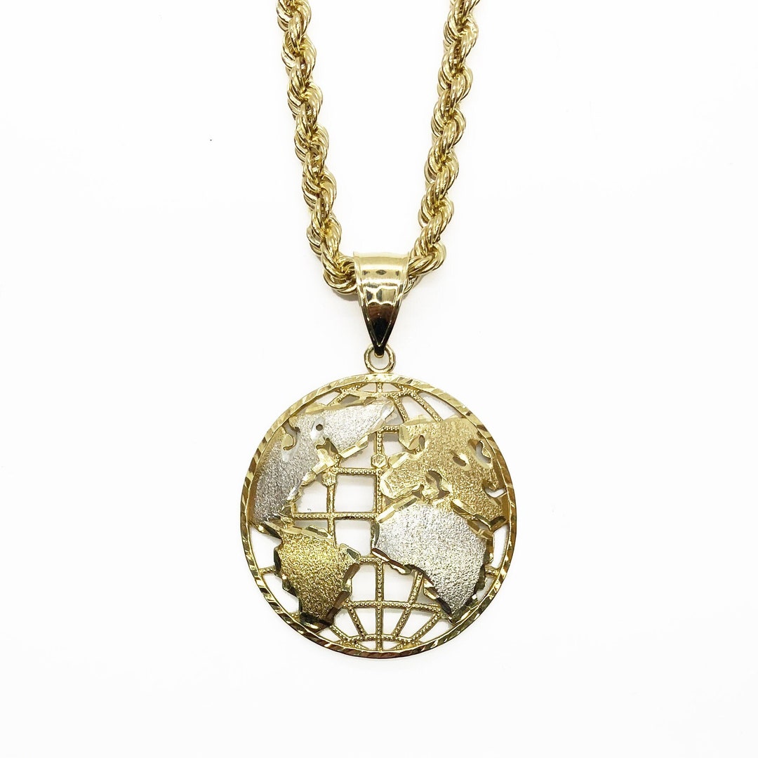 10k Solid Gold World Globe Earth Round Circle Pendant for Boy Men ...
