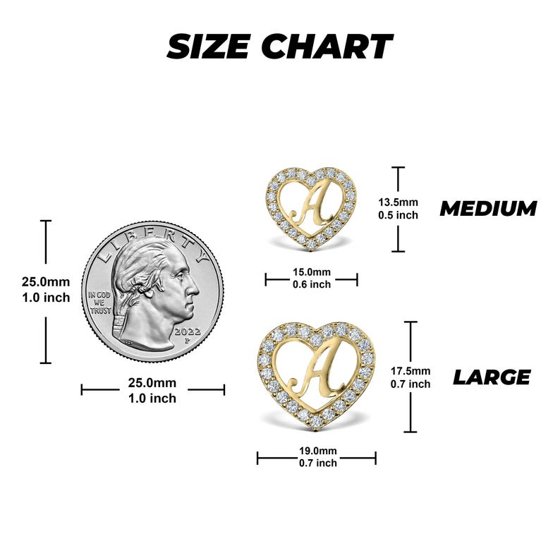 10k Solid Gold Cursive Initial Letter Alphabet Heart Stud Earrings for ...