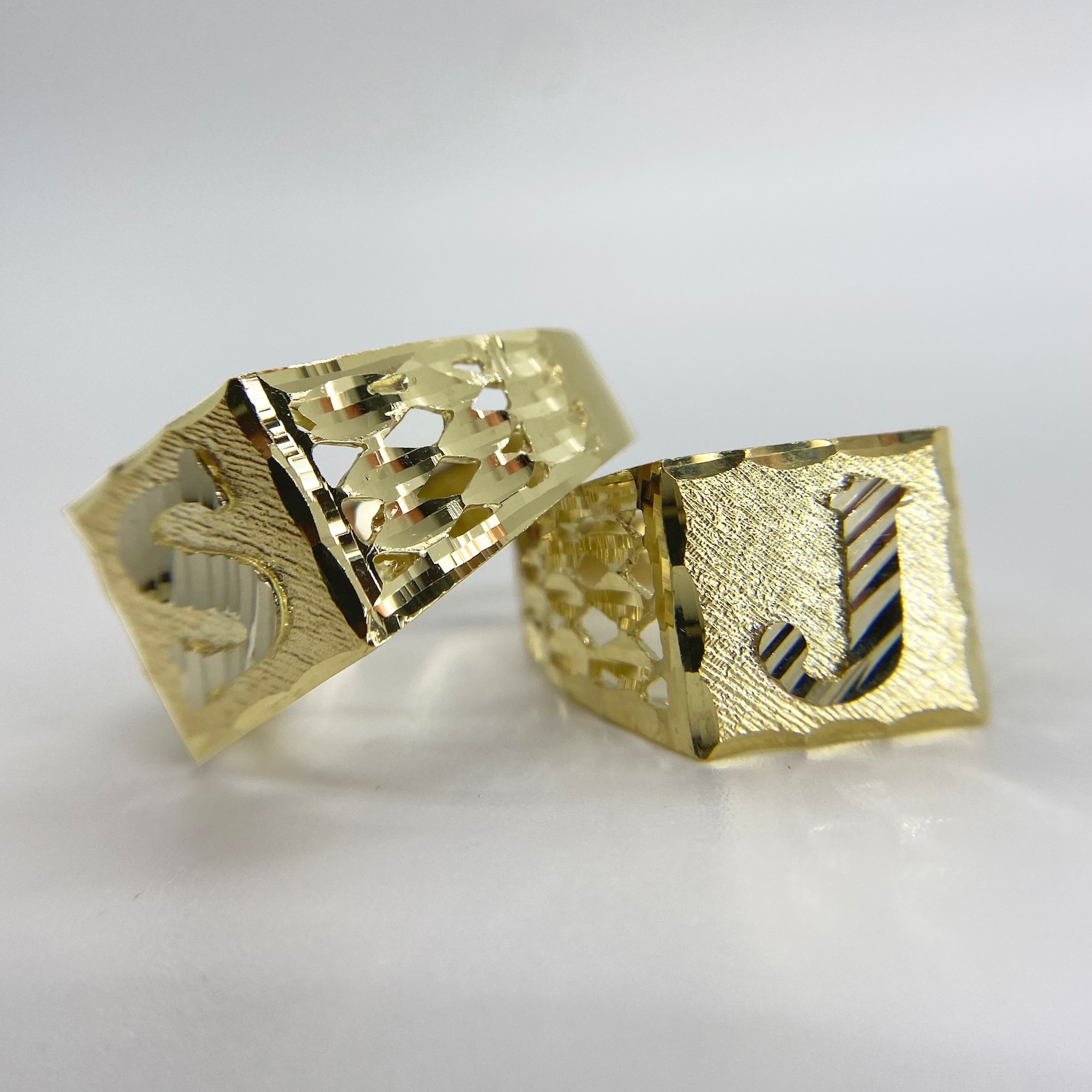 10k Solid Gold Diamond Cut Initial Letter Alphabet Monogram - Etsy