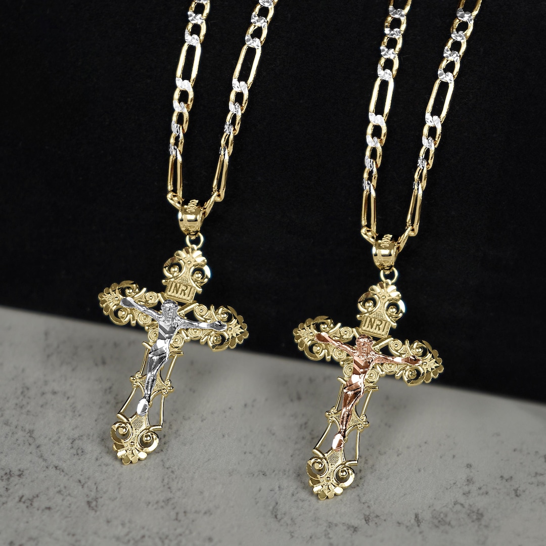 10k & 14k Gold Cross INRI Jesus Crucifix Pendant Necklace Catholic ...