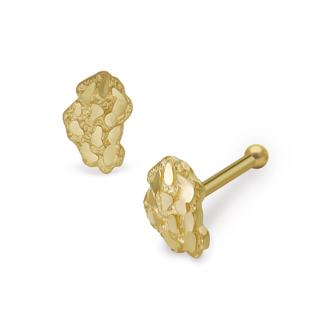 14k Solid Gold Vintage Nugget Style Ball End Stud Nose Ring for Men and ...