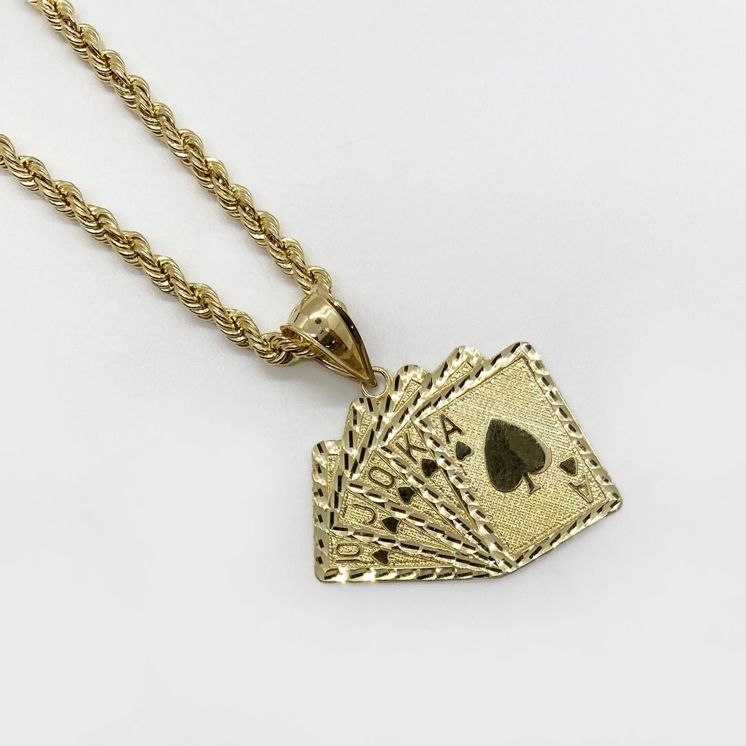 10k Solid Gold Poker Playing Cards Royal Flush Lucky Pendant Charm ...