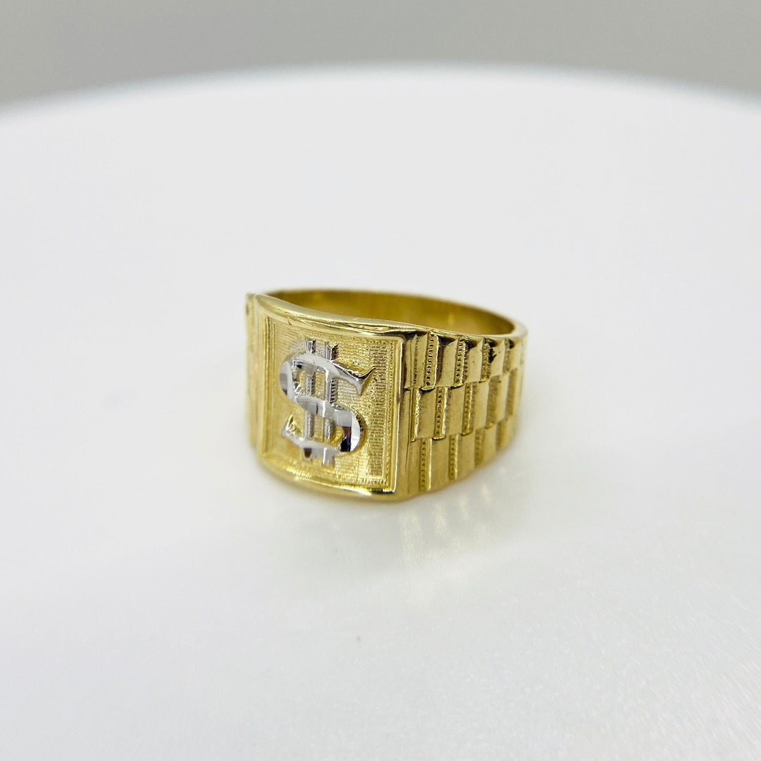 10k & 14k Solid Gold Money Dollar Sign Lucky Rolex Band Ring for Men ...