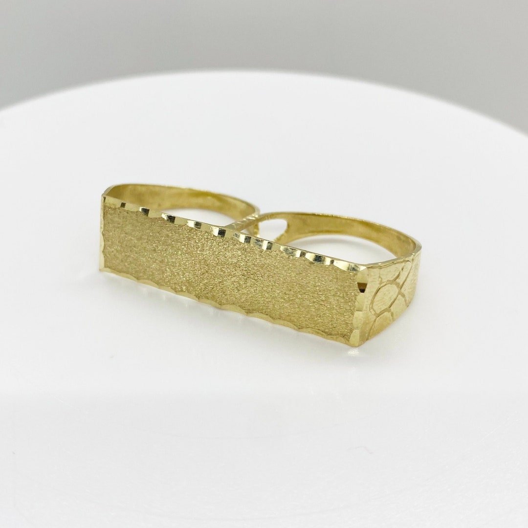 10k Solid Gold Double Finger Nugget Ring for Boy Girl Kids Men Women ...