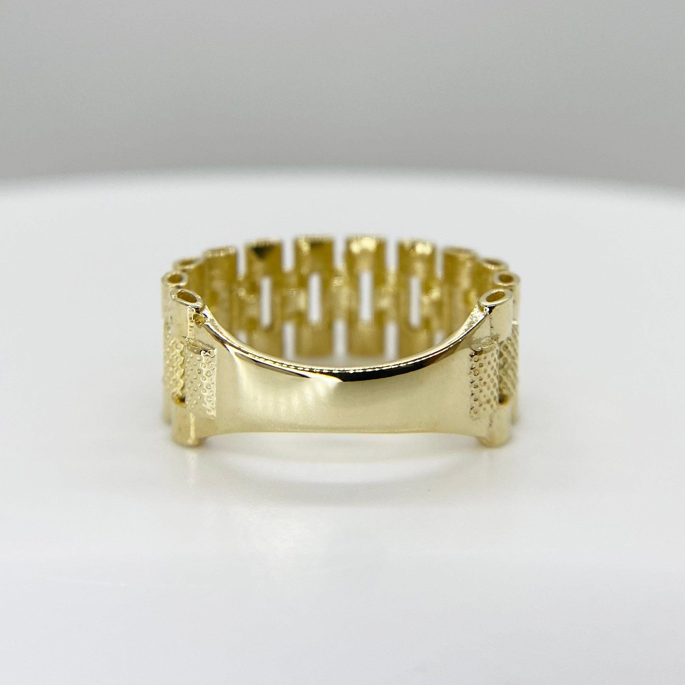 10k Solid Gold Rollie Vintage Band Ring - Textured Presidential Style ...