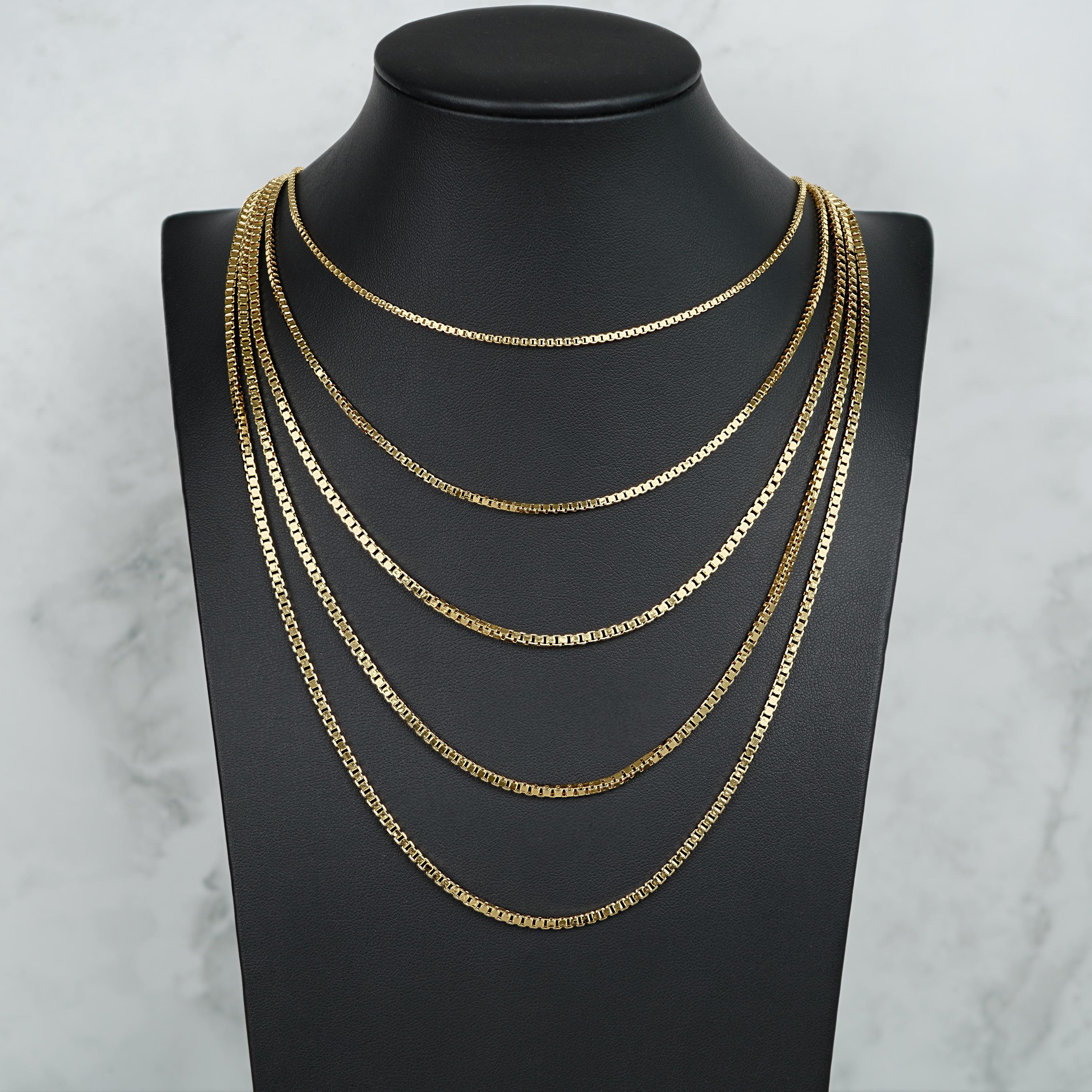 10k Solid Gold Classic Box Square Chain Necklace for Women / Slim ...