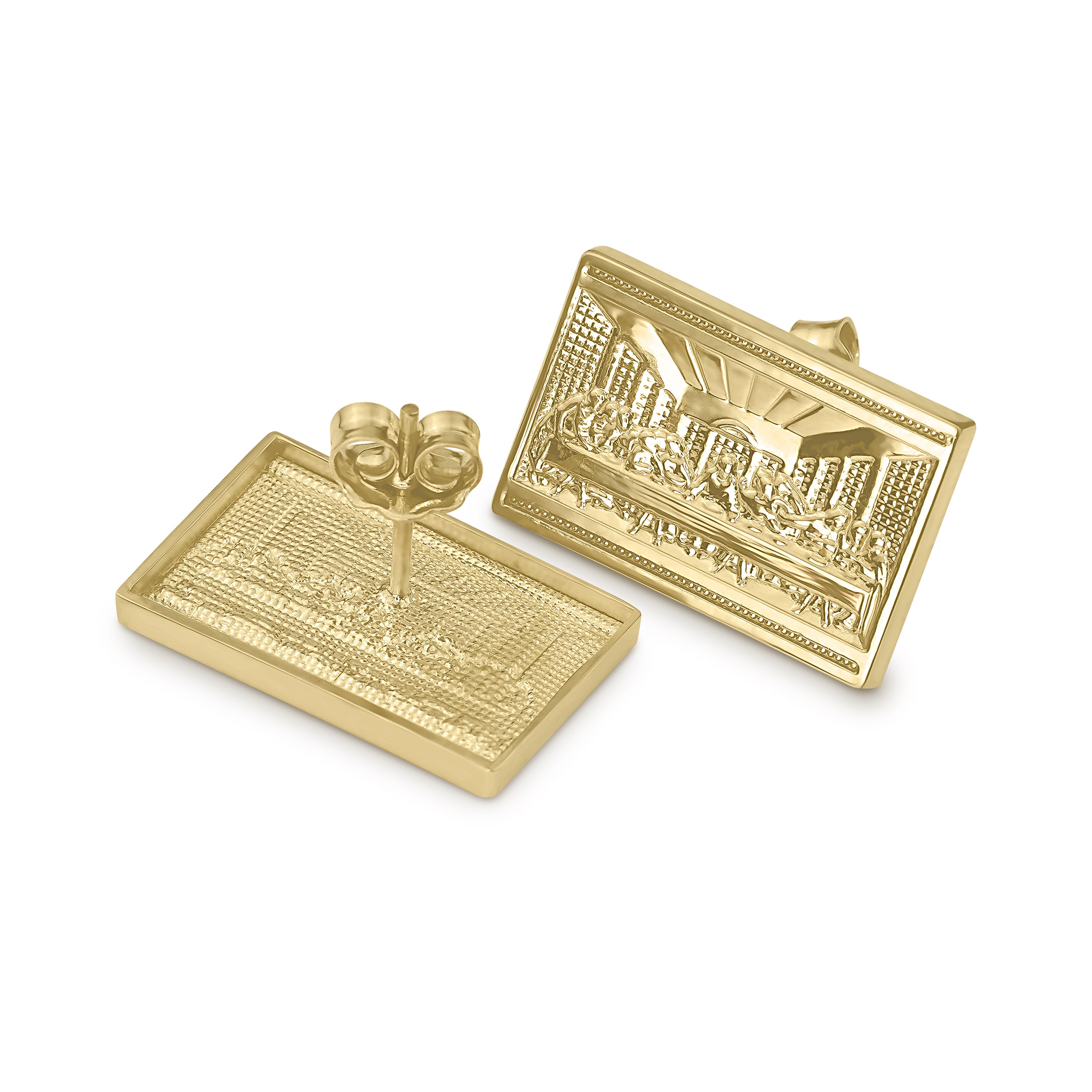 10k Solid Gold Jesus Last Supper Stud Earrings Push Back for Men Women ...