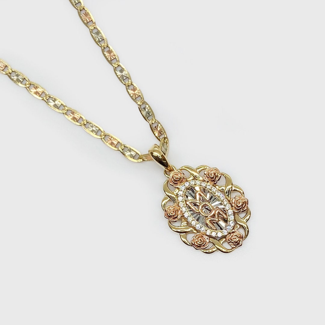 10k & 14k Solid Gold Mom Pendant Chain Necklace for Mother's Day / Rose ...