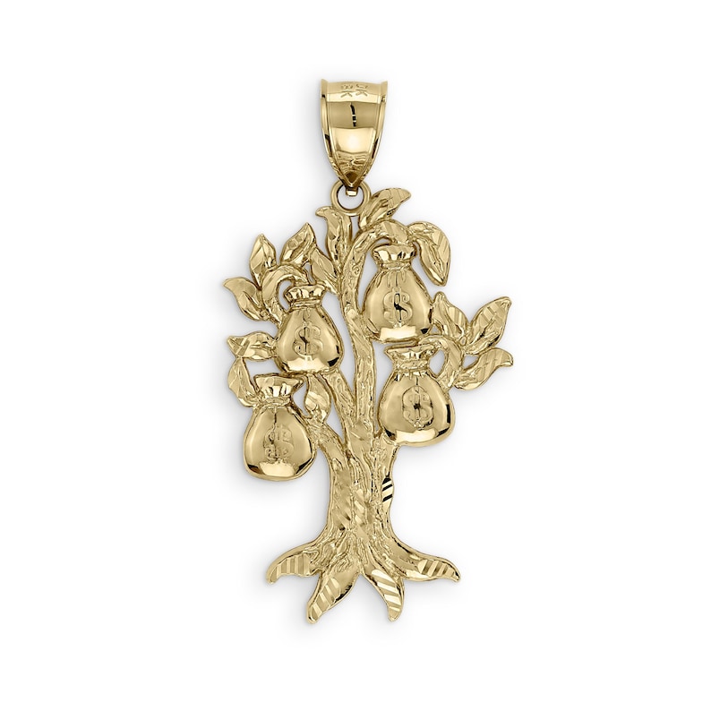 10k Solid Gold Money Bag Hundred Dollar Tree Pendant Necklace for Boy ...