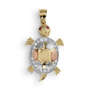 10k & 14k Solid Gold Turtle Open Back Pendant Necklace for Women Girl ...