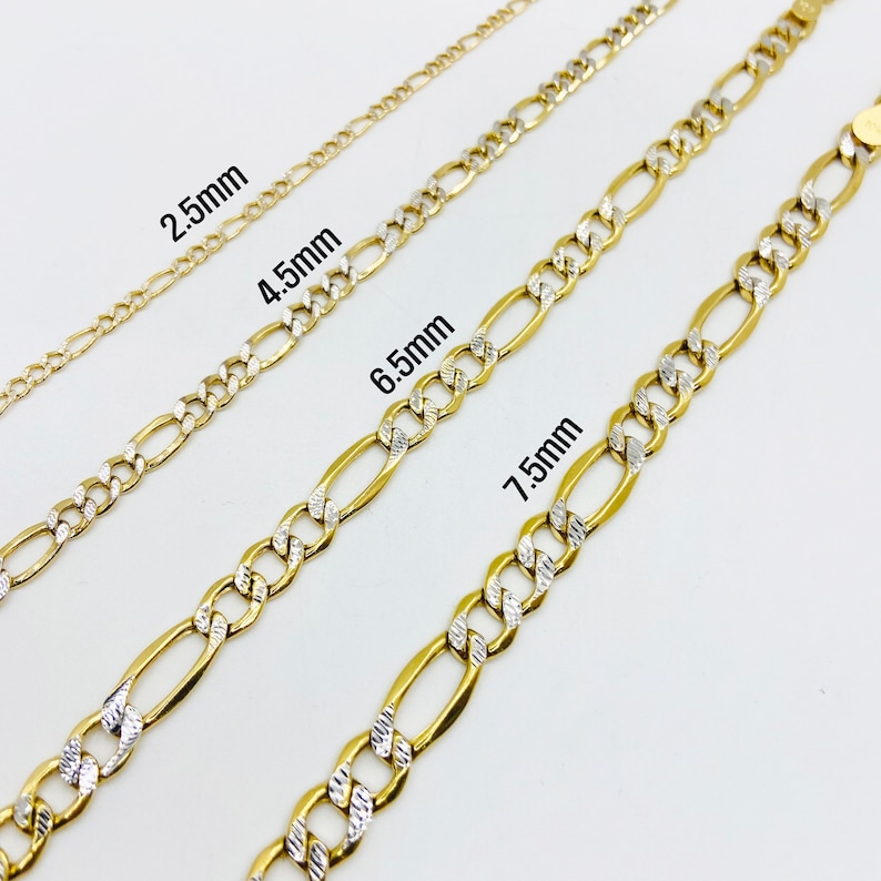 10K Gold Figaro Pave Diamond Cut Bracelet Anklet, Classic Link Chain ...