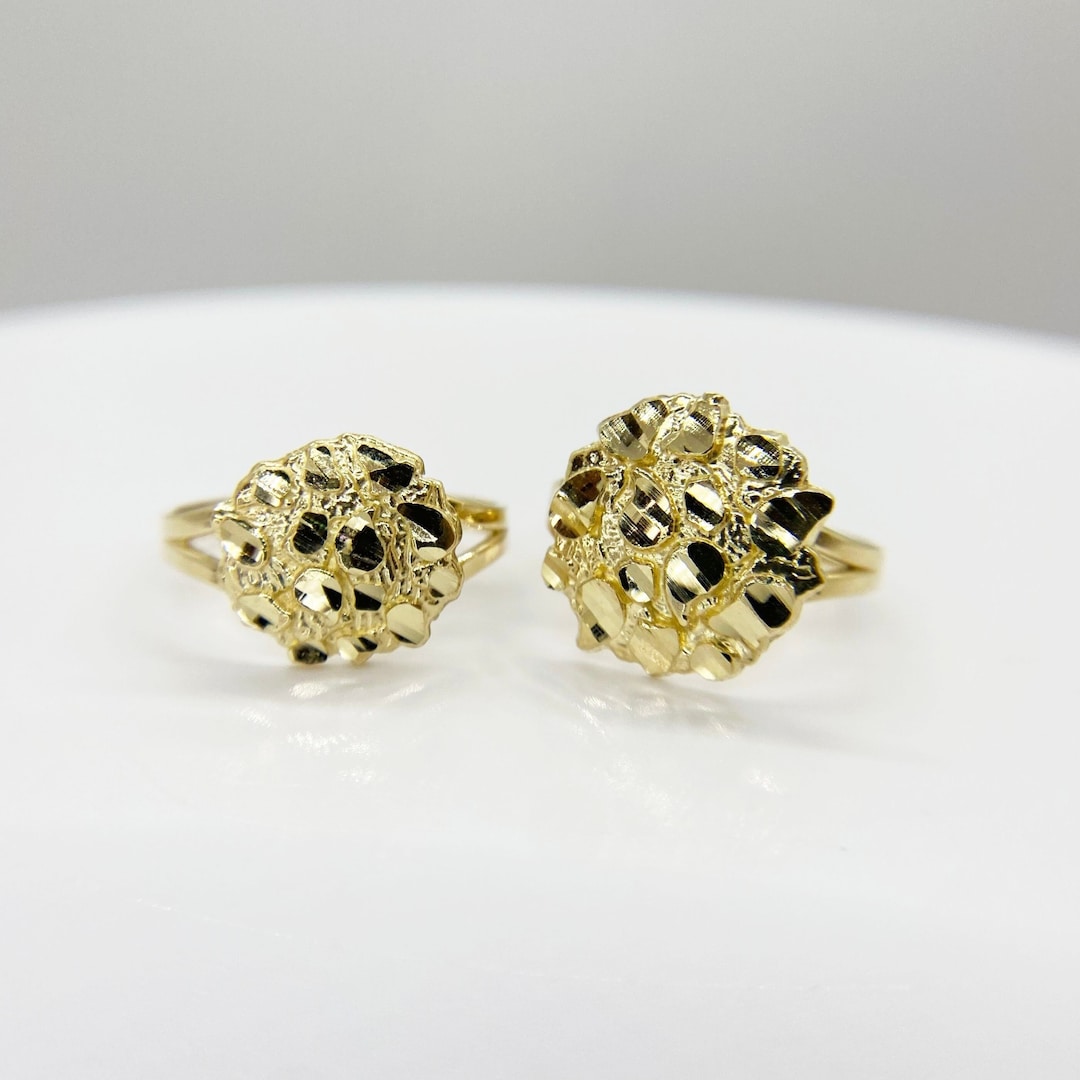 10k Solid Gold Nugget Round Circle Ring for Men Women / Unique Textured ...