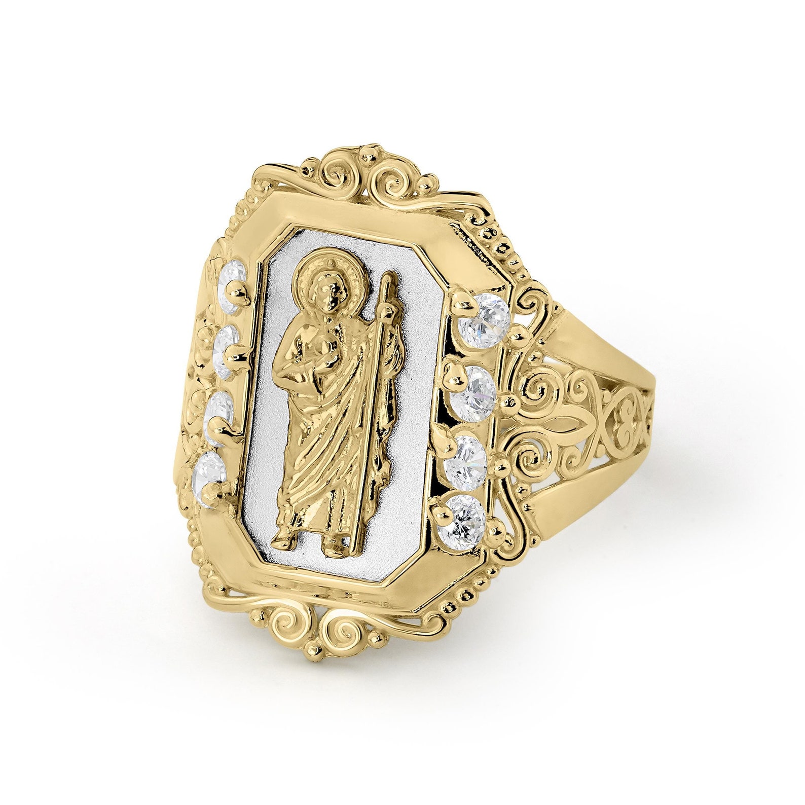 10k & 14k Solid Gold San Judas (saint Jude) Ring Rectangular CZ Vintage ...