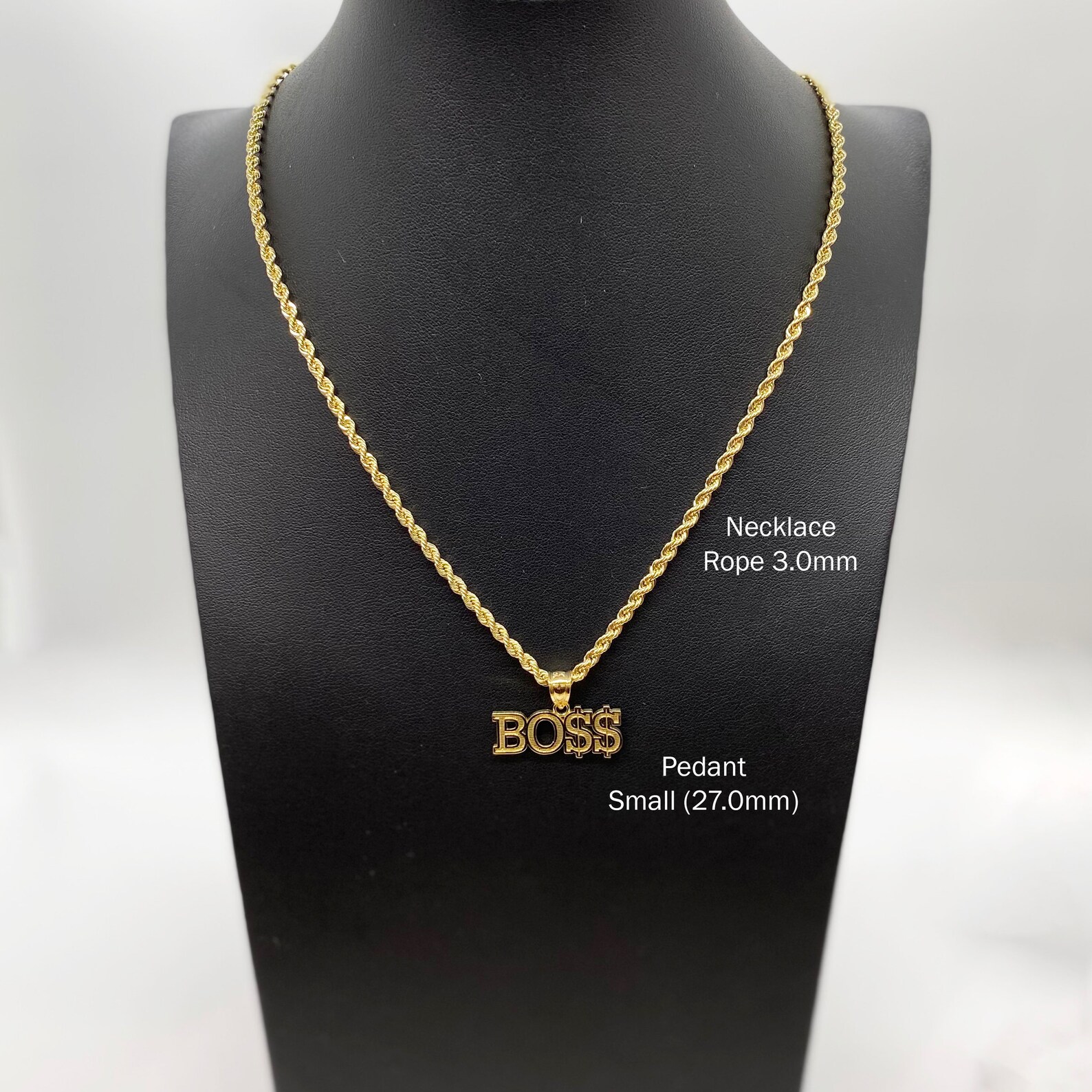 10k Solid Gold "boss" Word Charm Pendant Necklace for Men Boys Him ...