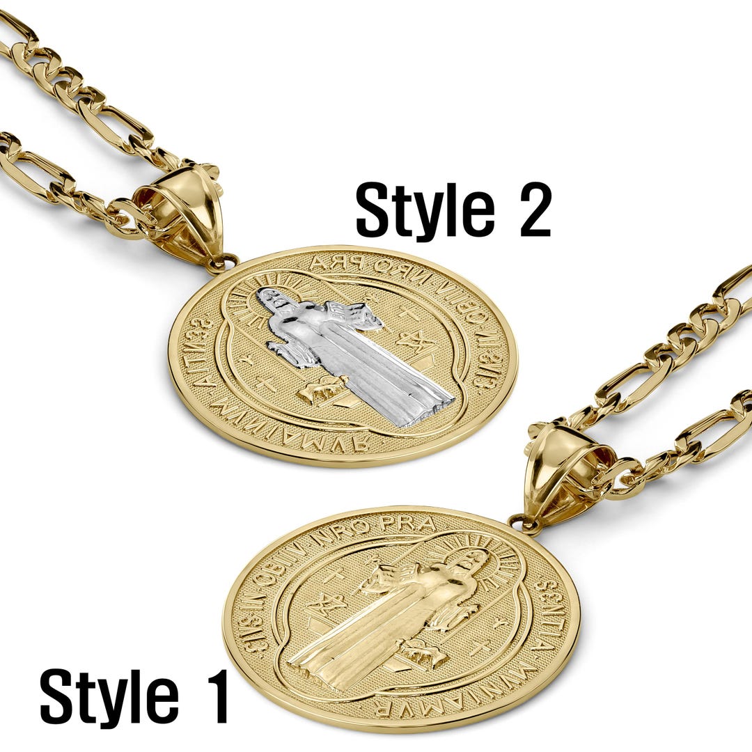 10k & 14k Solid Gold Saint Benedict Round Charm Pendant Necklace for ...