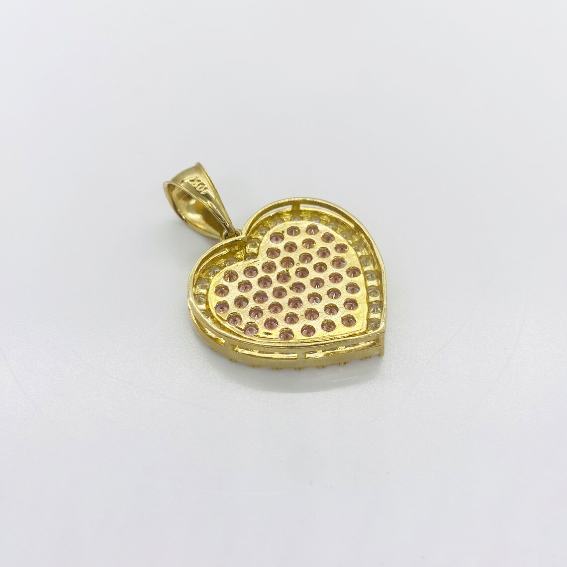 10k Solid Gold Pink Heart CZ Love Pendant Charm Necklace Chain for ...