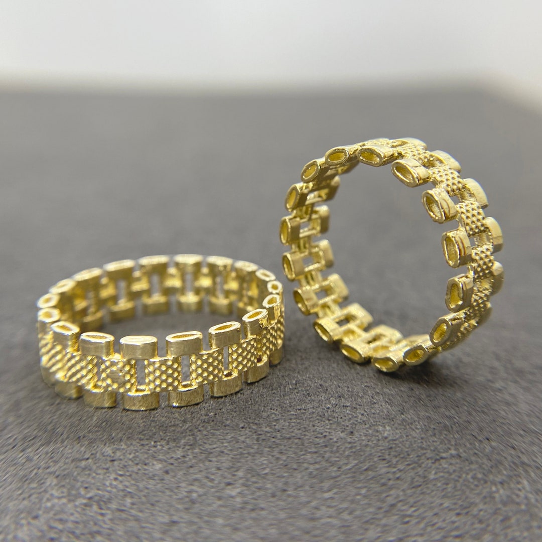 10k Solid Gold Rollie Eternity Band Ring for Men Women Classic Everyday ...