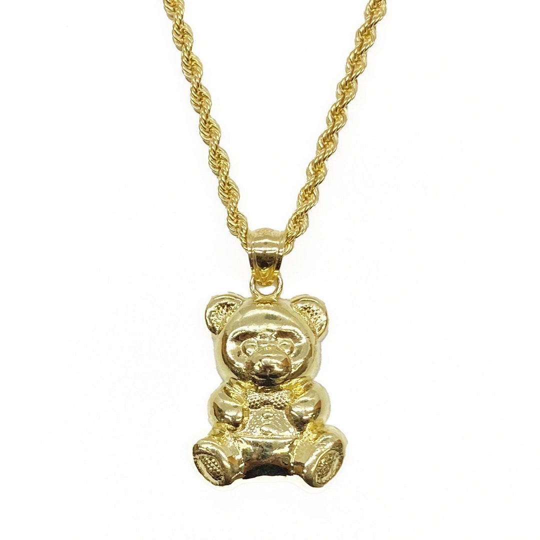10k Solid Gold Teddy Bear Pendant Necklace Chain for Women and Girls ...