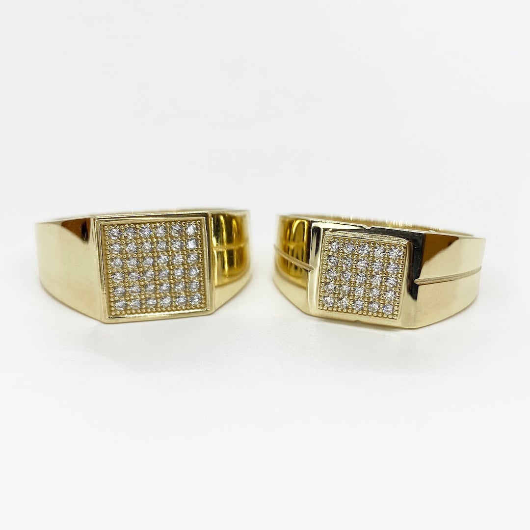 10k Solid Gold Square Circle CZ Band Ring, Classic Simple Design ...