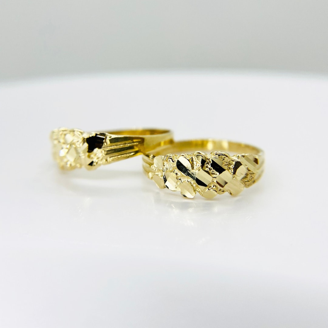 10k & 14k Solid Gold Nugget Slim Dainty Band Ring for Boy Girl Kids Men ...