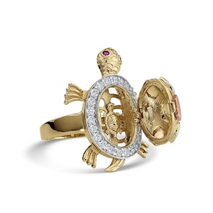 10k & 14k Solid Gold Turtle Open Back Ring for Women Girl / Tricolor ...