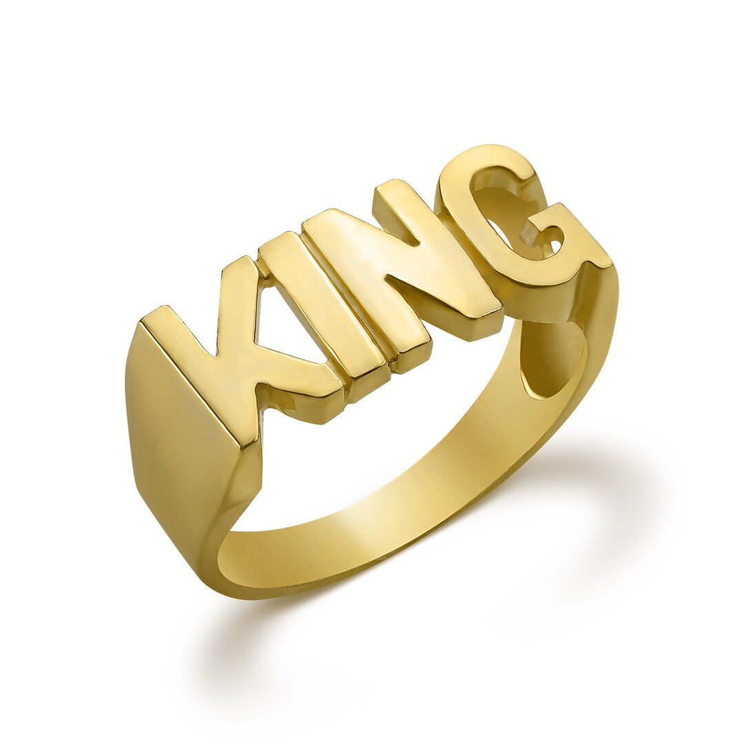 10k Solid Gold Classic Word KING Ring for Men Unique Bold King Ring ...