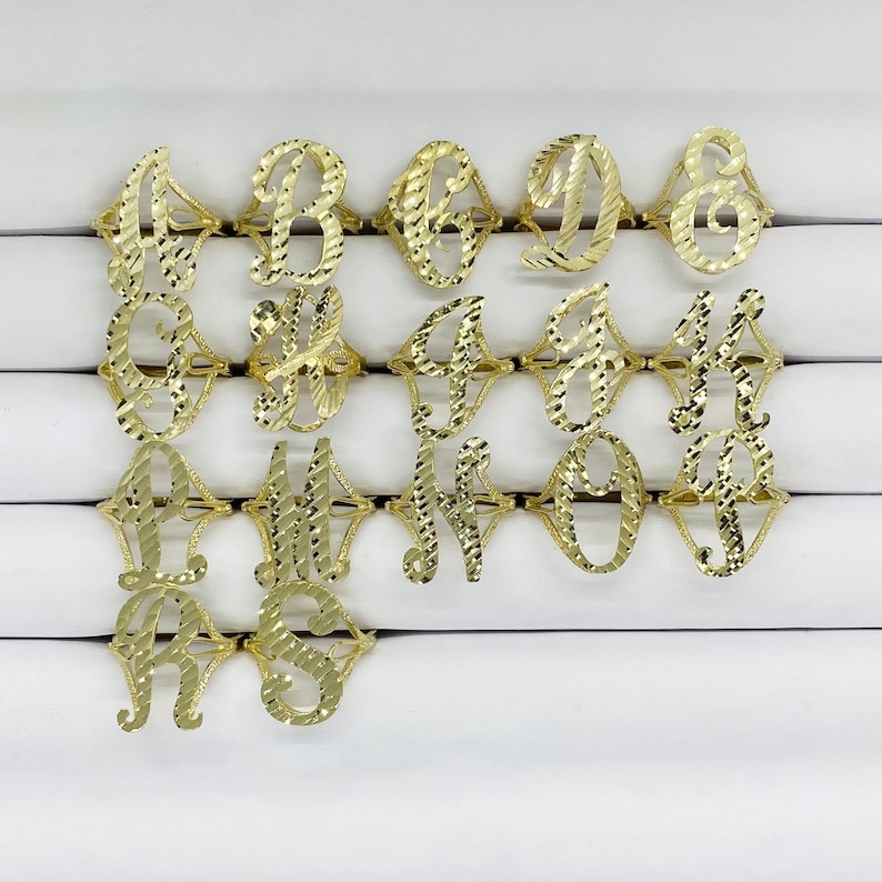 10k Solid Gold Cursive Initial Letter Alphabet Diamond Cut - Etsy