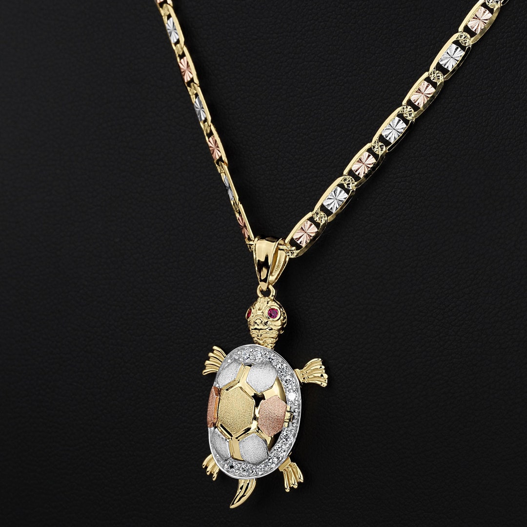 10k & 14k Solid Gold Turtle Open Back Pendant Necklace for Women Girl ...