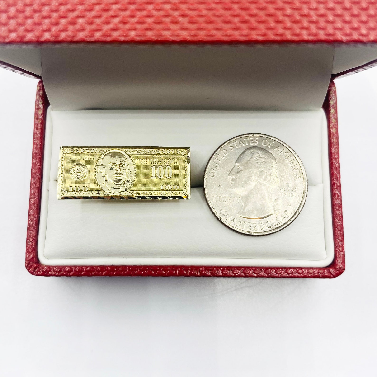 10k Solid Gold 100 Hundred Benjamin Dollar Bill Money Ring for Boy Men ...