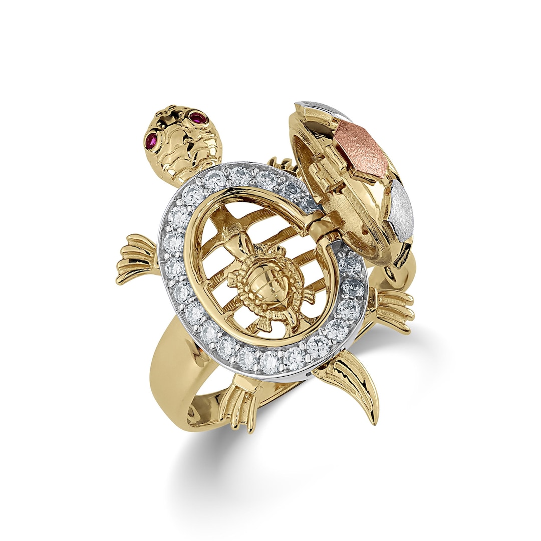 10k & 14k Solid Gold Turtle Open Back Ring for Women Girl / Tricolor ...