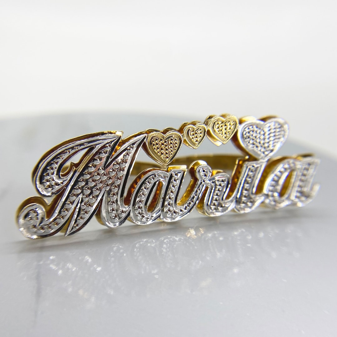 10k Solid Gold Custom Name Double Finger Ring: Personalized Statement ...