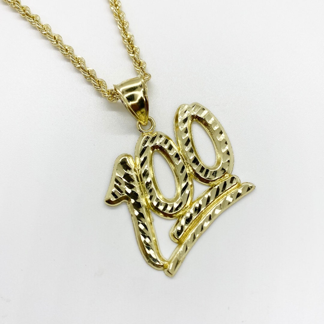 10k Solid Gold Hundred Sign Pendant: Unisex Achievement Necklace - Etsy
