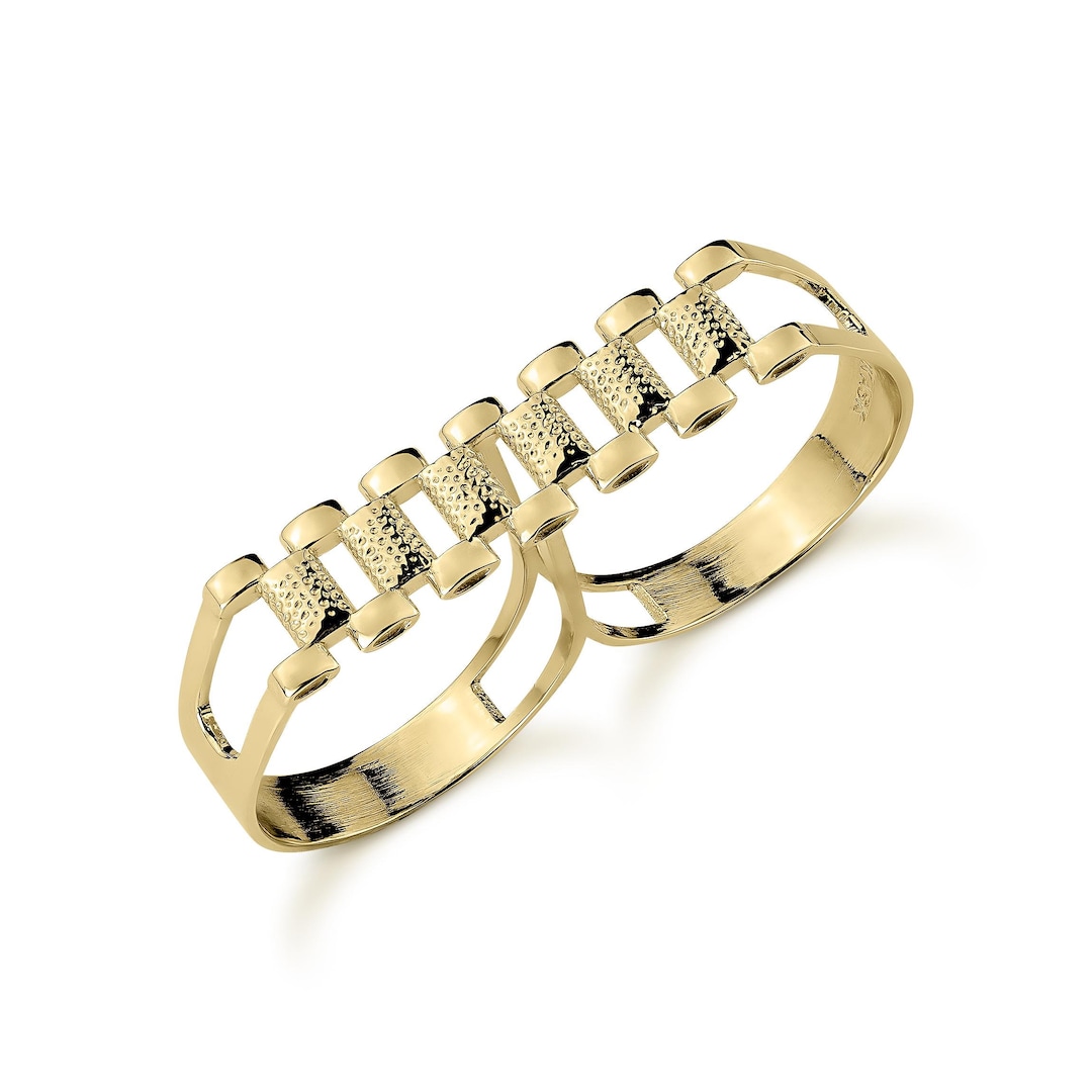 10k Gold Pattern Rollie Two Finger Band Ring for Boy Girl Kids Men ...