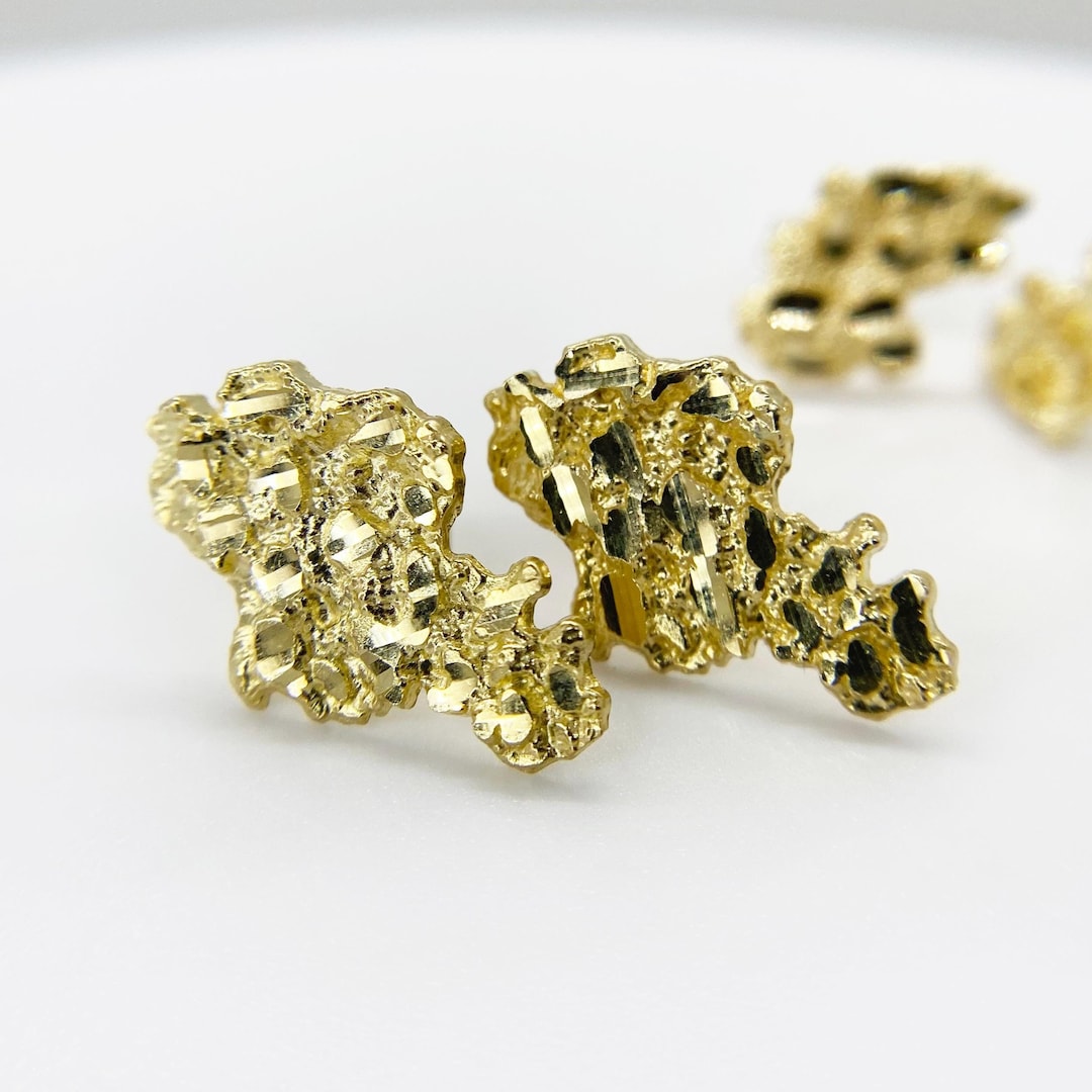 10k & 14k Solid Gold Nugget Stud Push Back Earrings Gift for Men Women ...