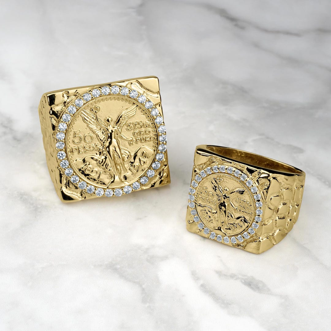 10k & 14k Solid Gold Centenario 50 Pesos Mexican Coin Square Nugget CZ ...