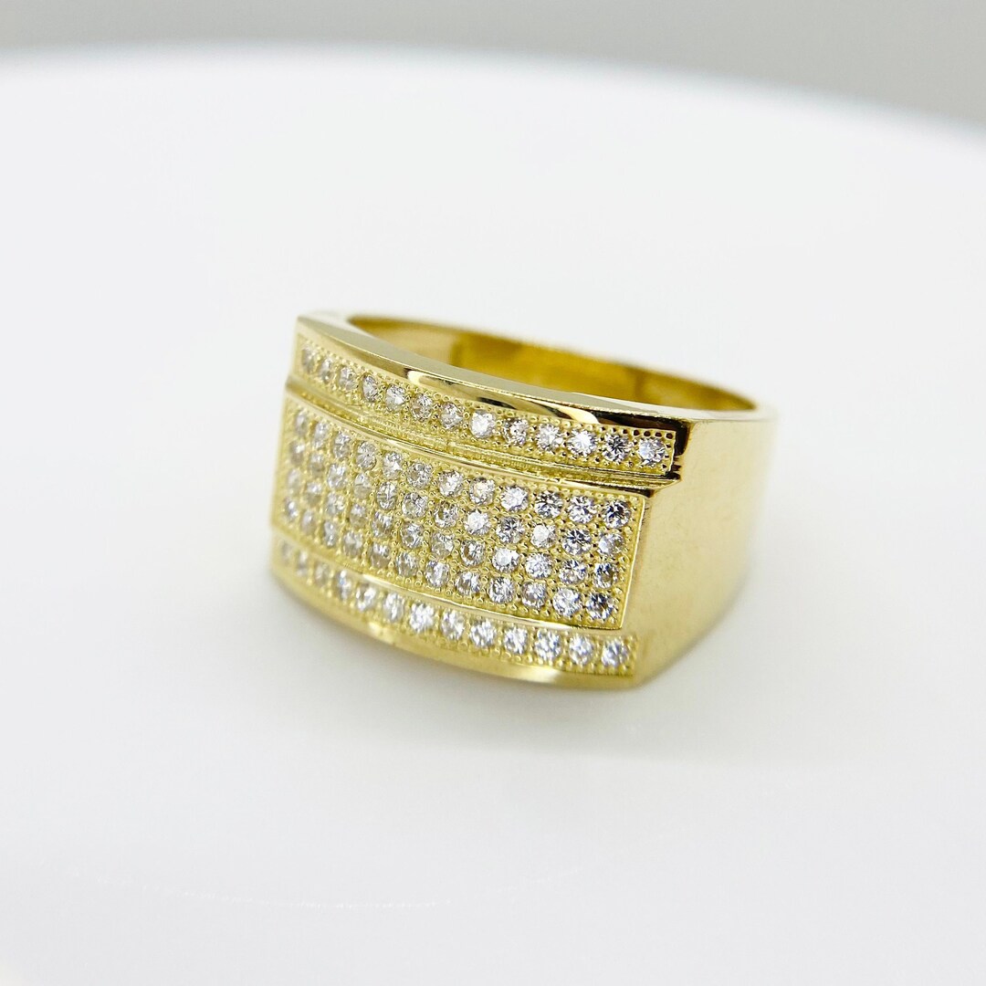 10k & 14k Solid Gold Square Rectangle CZ Ring for Boy Men Classic ...