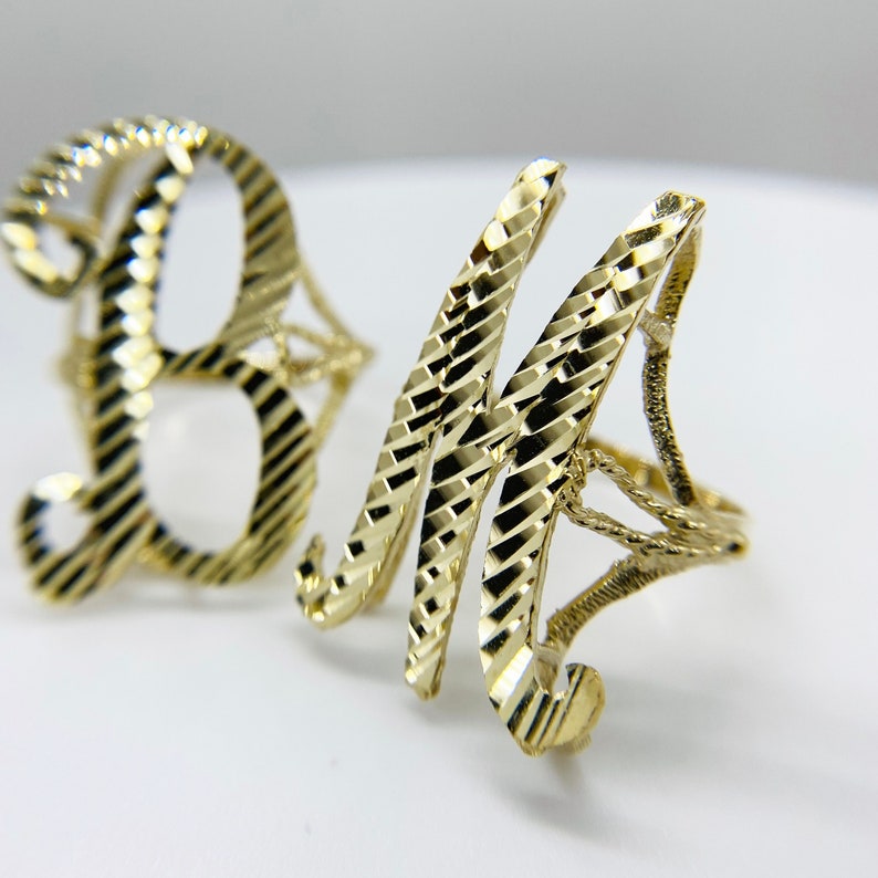 10k Solid Gold Cursive Initial Letter Alphabet Diamond Cut - Etsy