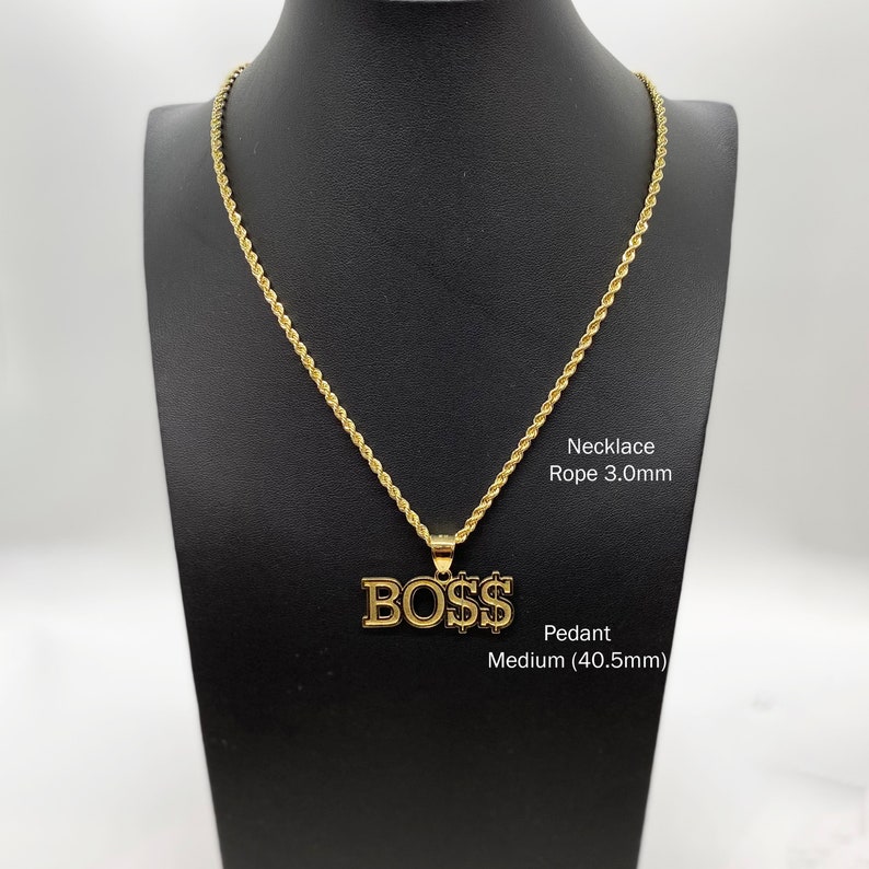 10k Solid Gold "boss" Word Charm Pendant Necklace for Men Boys Him ...