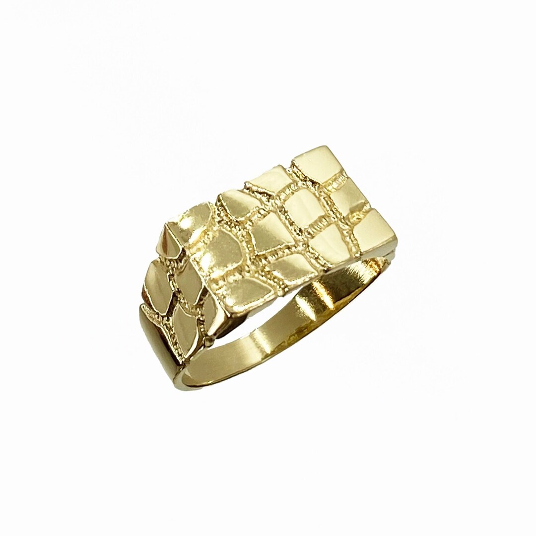 14k Solid Gold Nugget Vintage Square Rectangle Band Ring Gift for Men ...